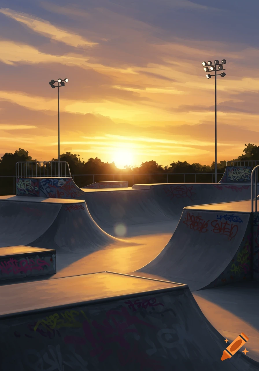 Drone aerial view of Venice Beach Skatepark with skaters, colorful ...