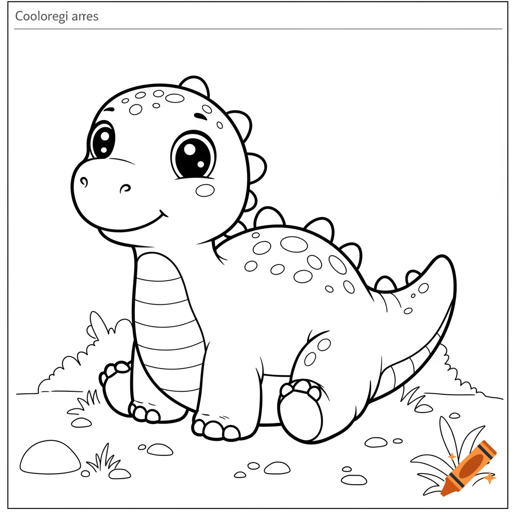 Black and white line art of a cute cartoon dinosaur sitting, ready to ...