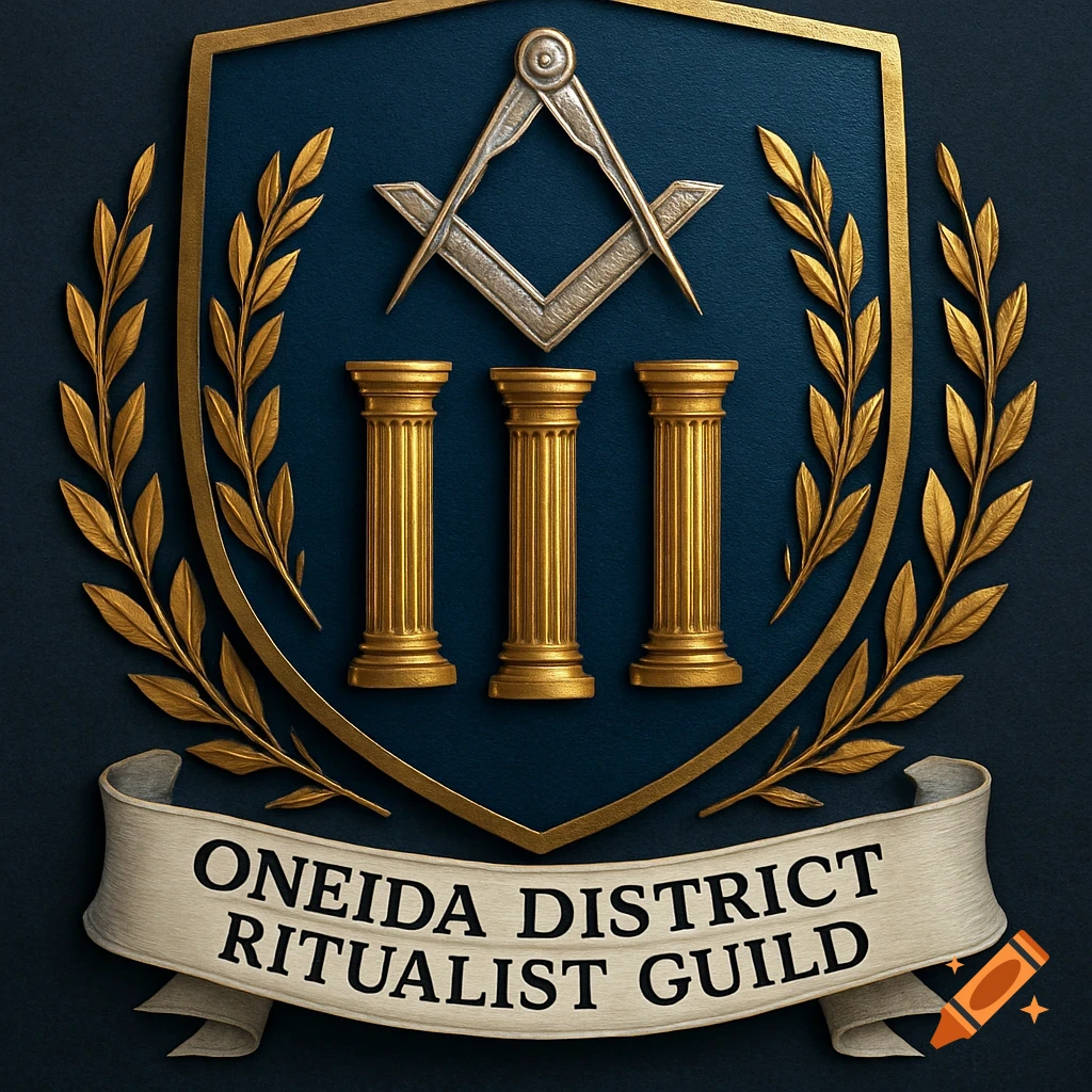 A gold and silver emblem on a blue shield featuring a compass and ...