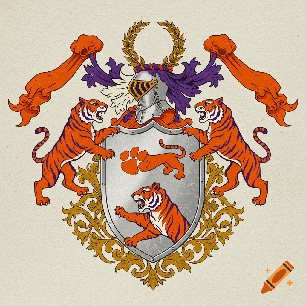 Heraldry shield with two monkeys holding it up on either side. The ...