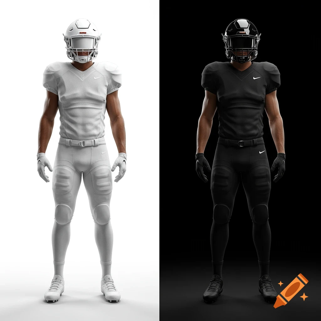 Two photorealistic American football players in full uniform, one white ...