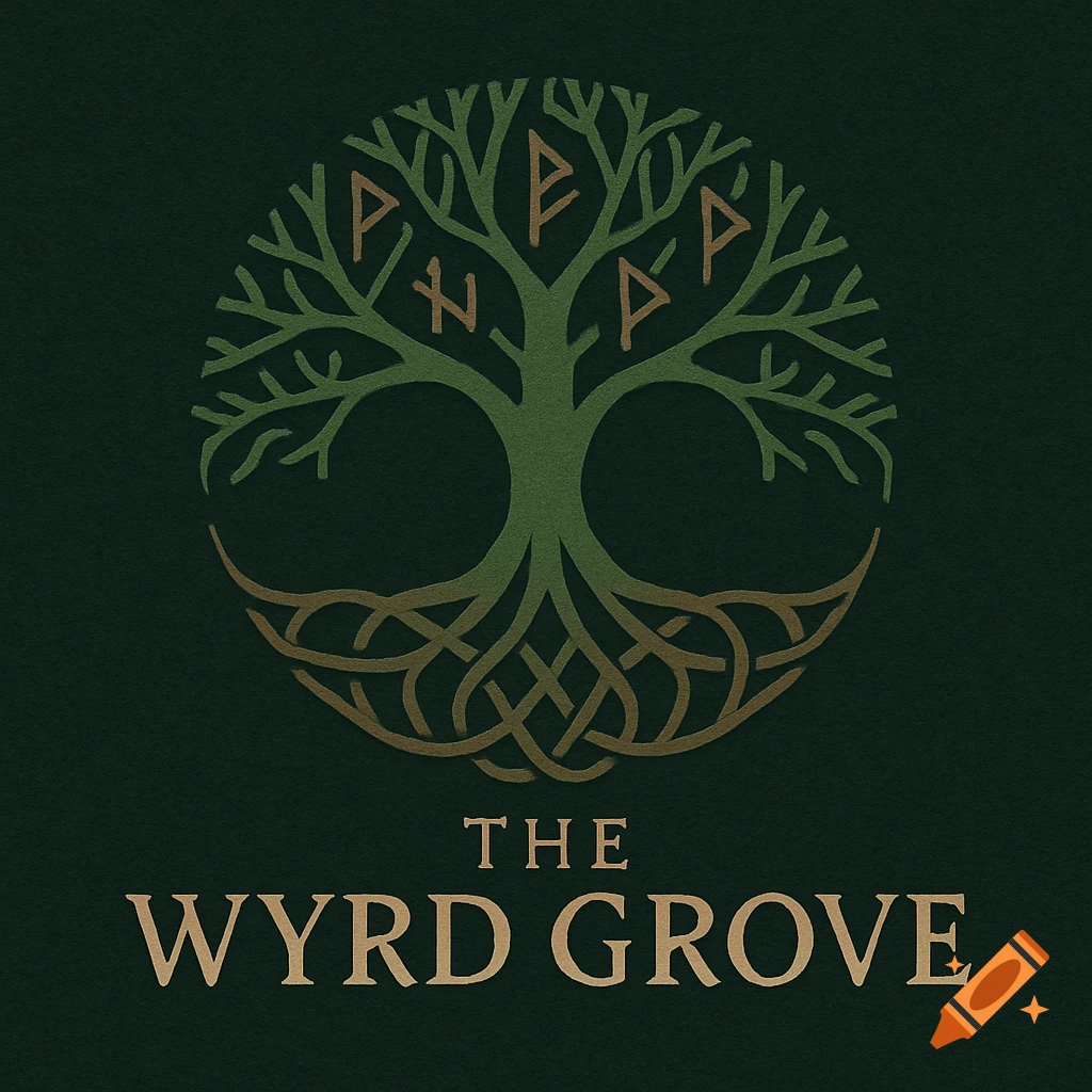 A dark green logo featuring a green tree with runic branches and Celtic ...