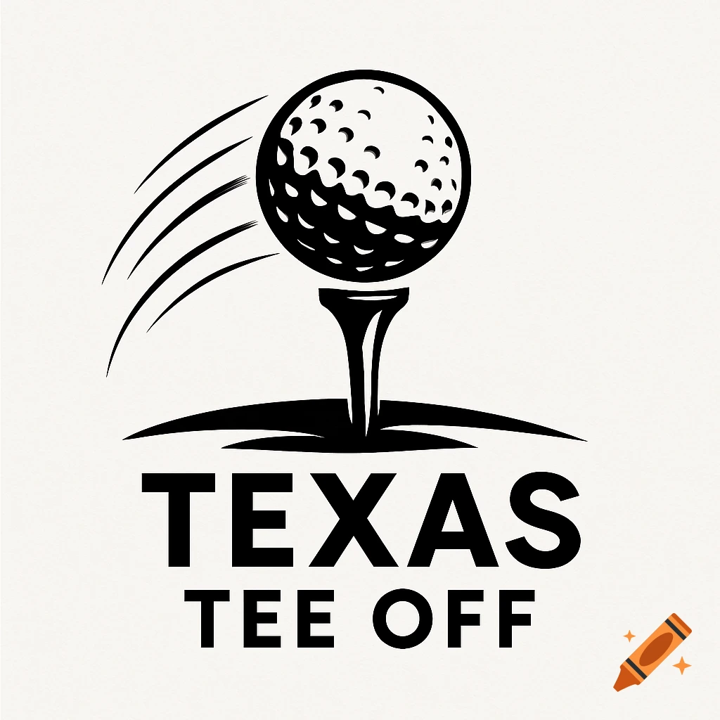 Black and white logo featuring a golf ball on a tee with a motion blur ...