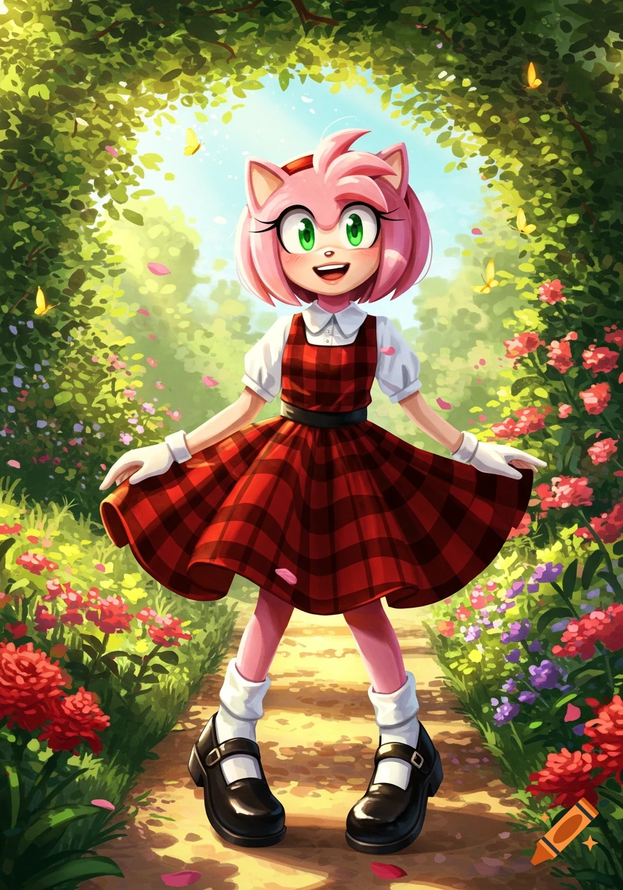 A pink MLP style pony with green eyes and a pink mane, wearing a heart ...