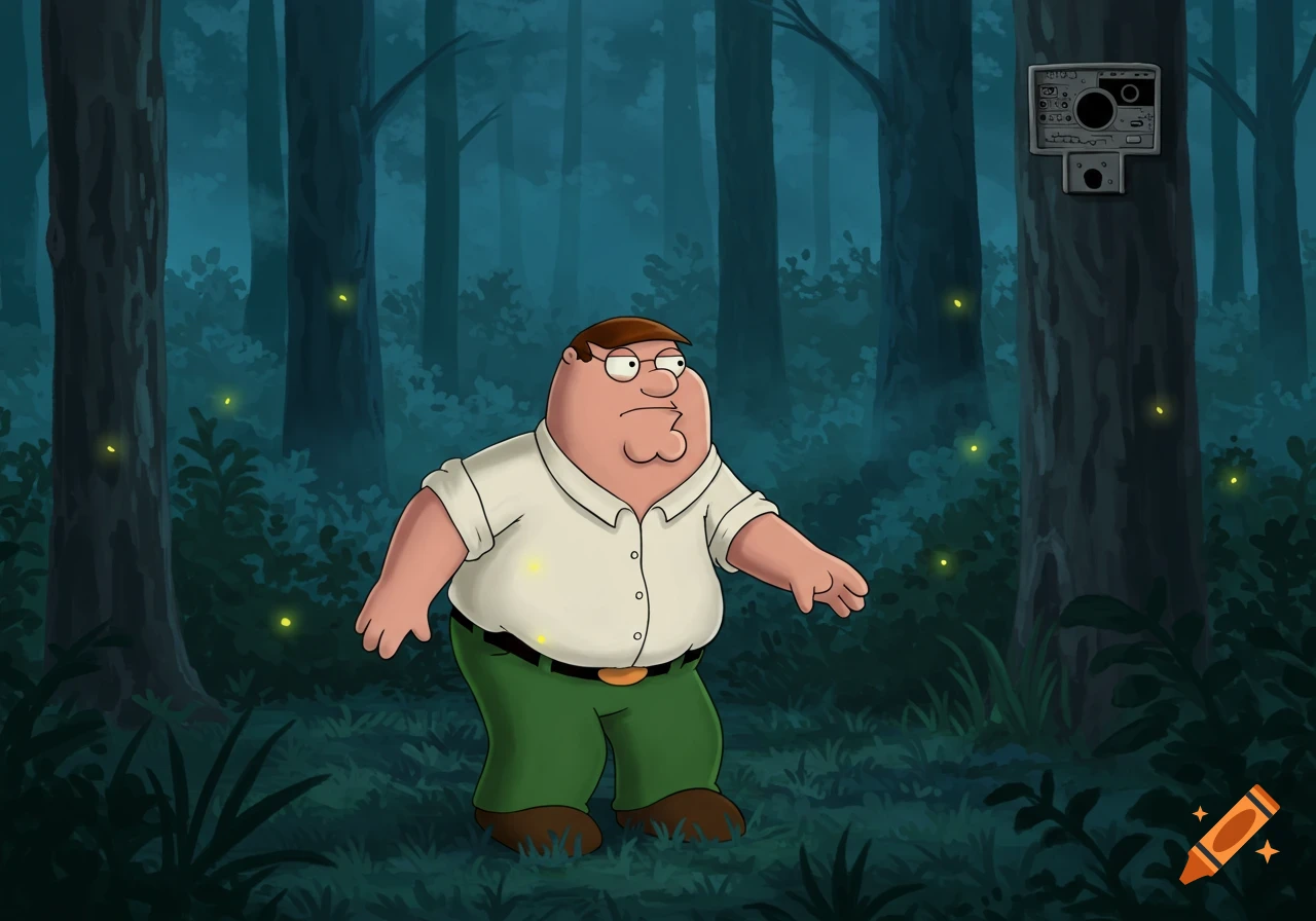 Peter Griffin stands in a suburban street, next to a large sandwich and ...