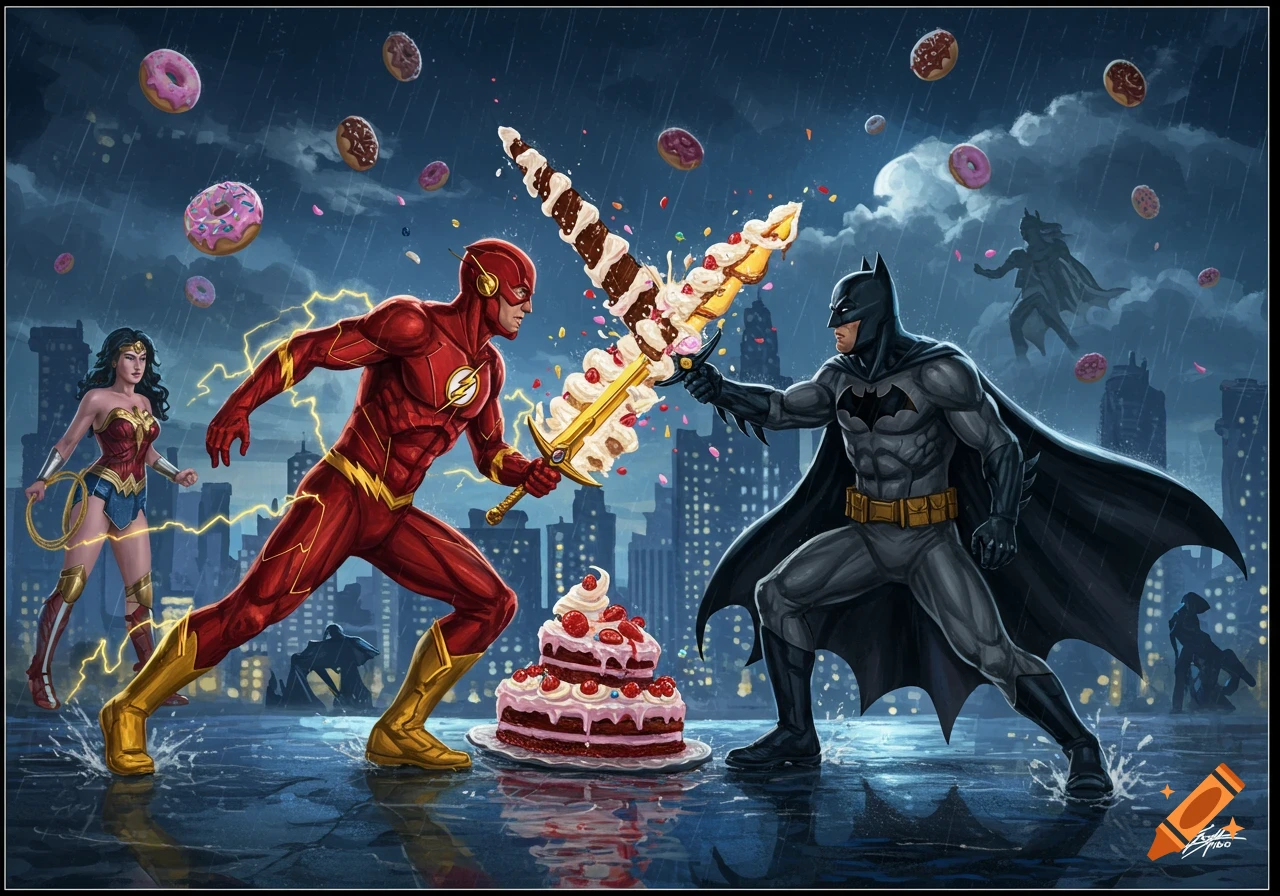 Cutout comic book style figures of Batman and Joker with Gotham City ...