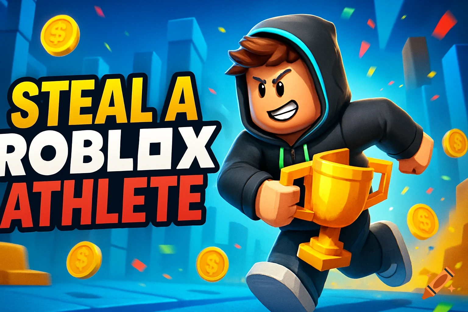 A Roblox-style character with a yellow head, blue body, yellow arms ...