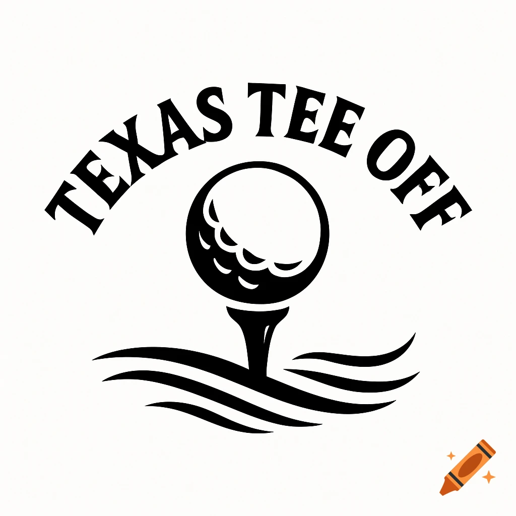 Black and white logo featuring a golf ball on a tee with a few curved ...