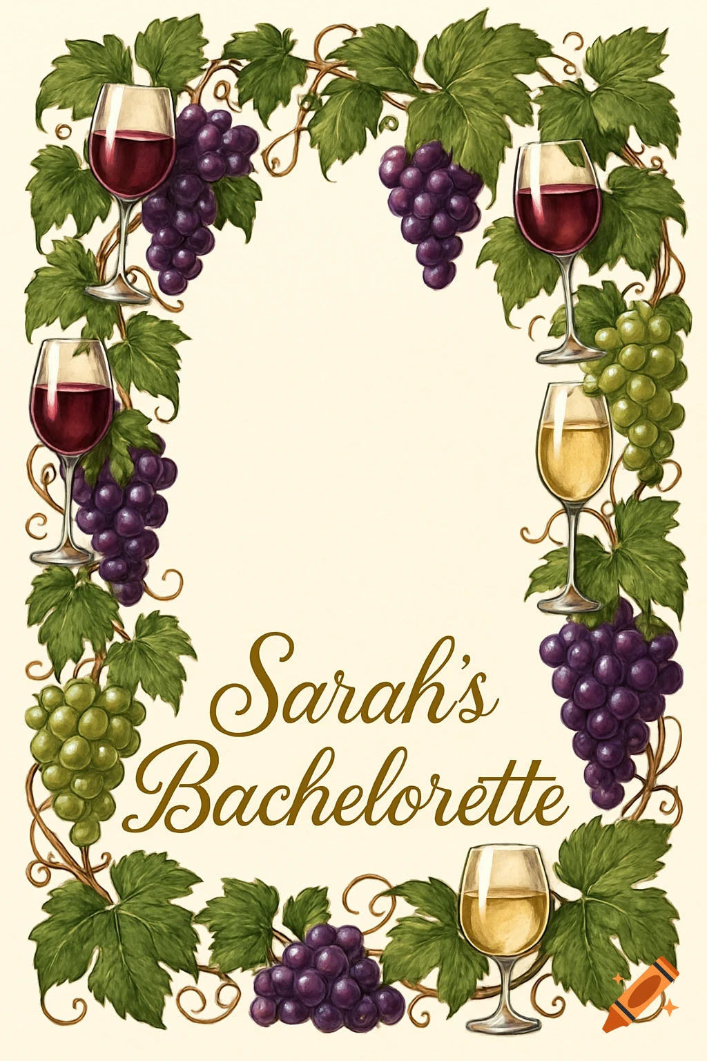 A vintage-style illustration of a wine-themed border with green and ...
