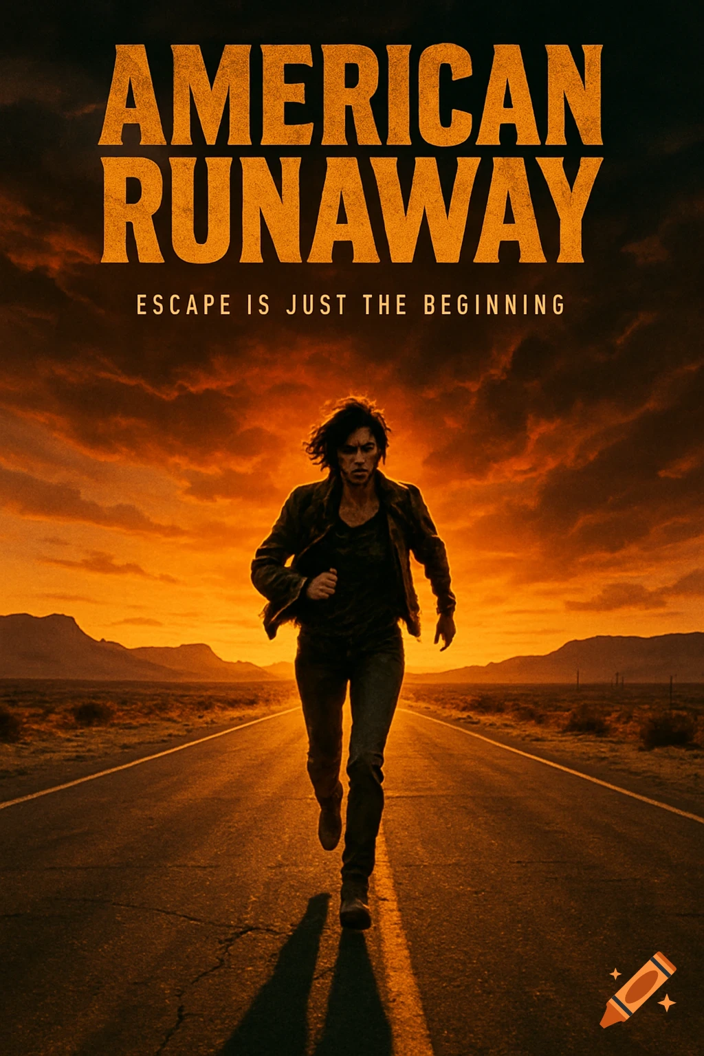 A movie poster for 'American Runaway' showing a person running down a ...