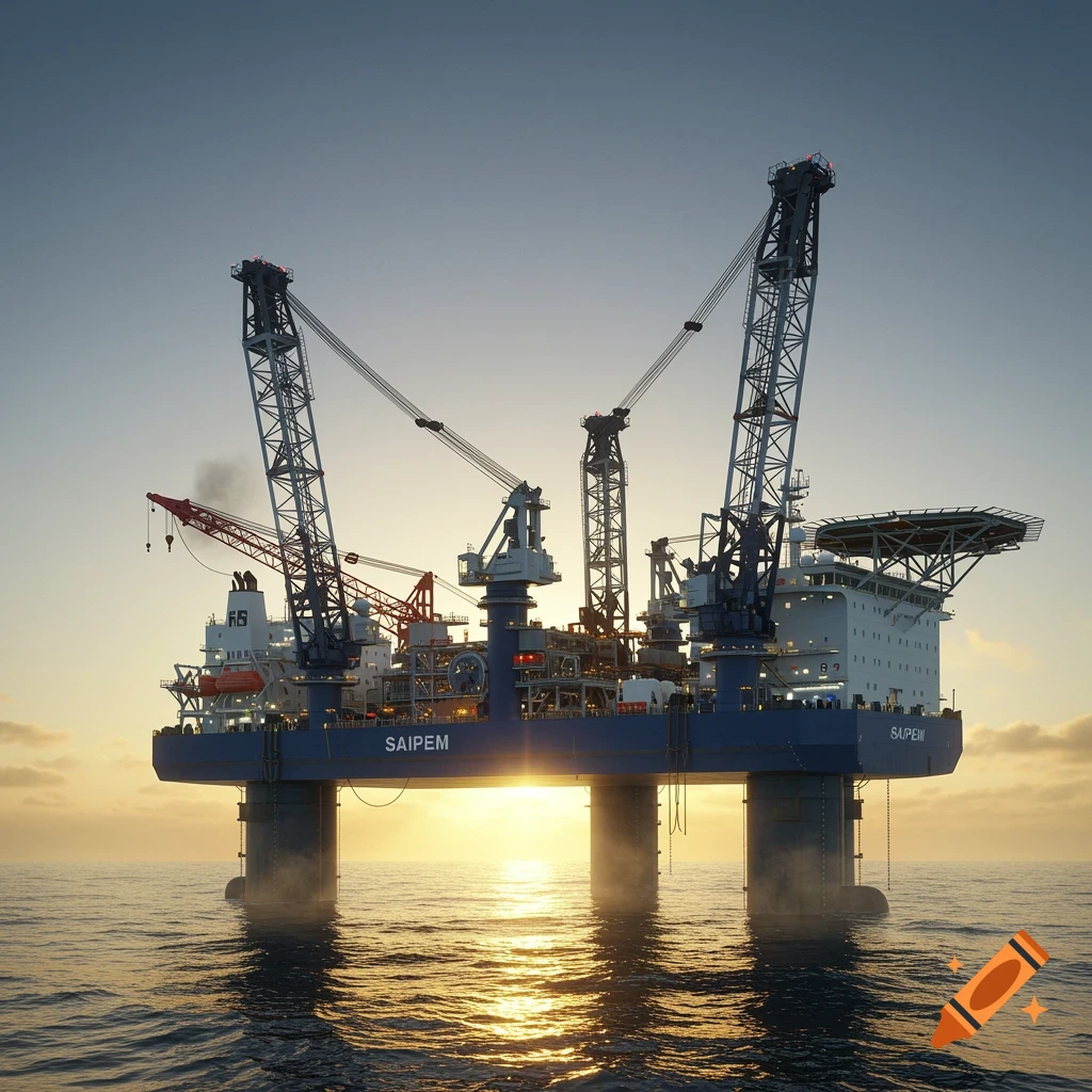 Photorealistic image of offshore wind turbines in the ocean at sunset ...