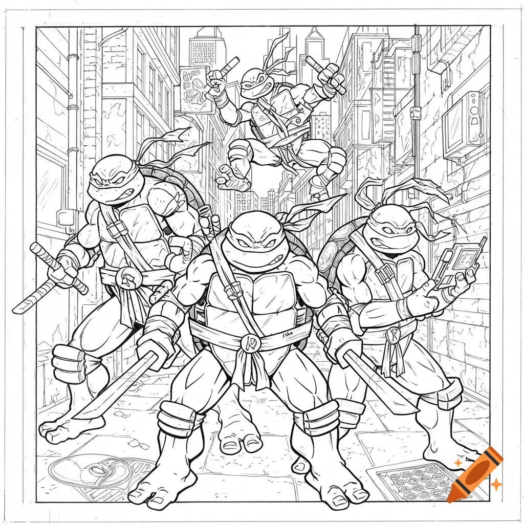 Grayscale line art drawing of a diverse group of five fantasy ...