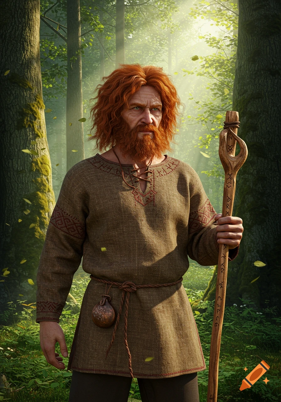 A very thin, hairy man with long hair and a beard, wearing a leopard ...