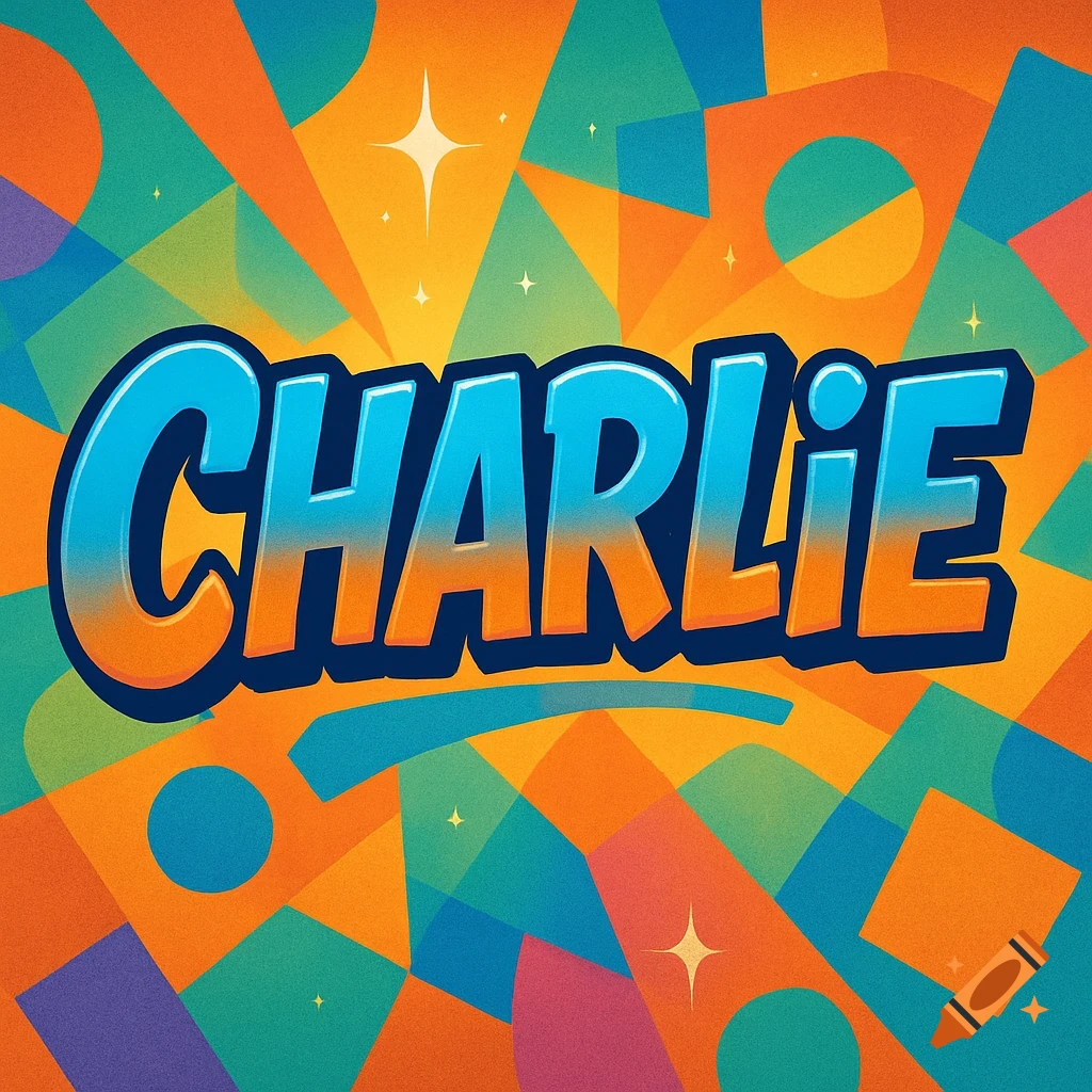 A colorful, stylized name sign featuring the word 'CHARLIE' in a bubbly ...