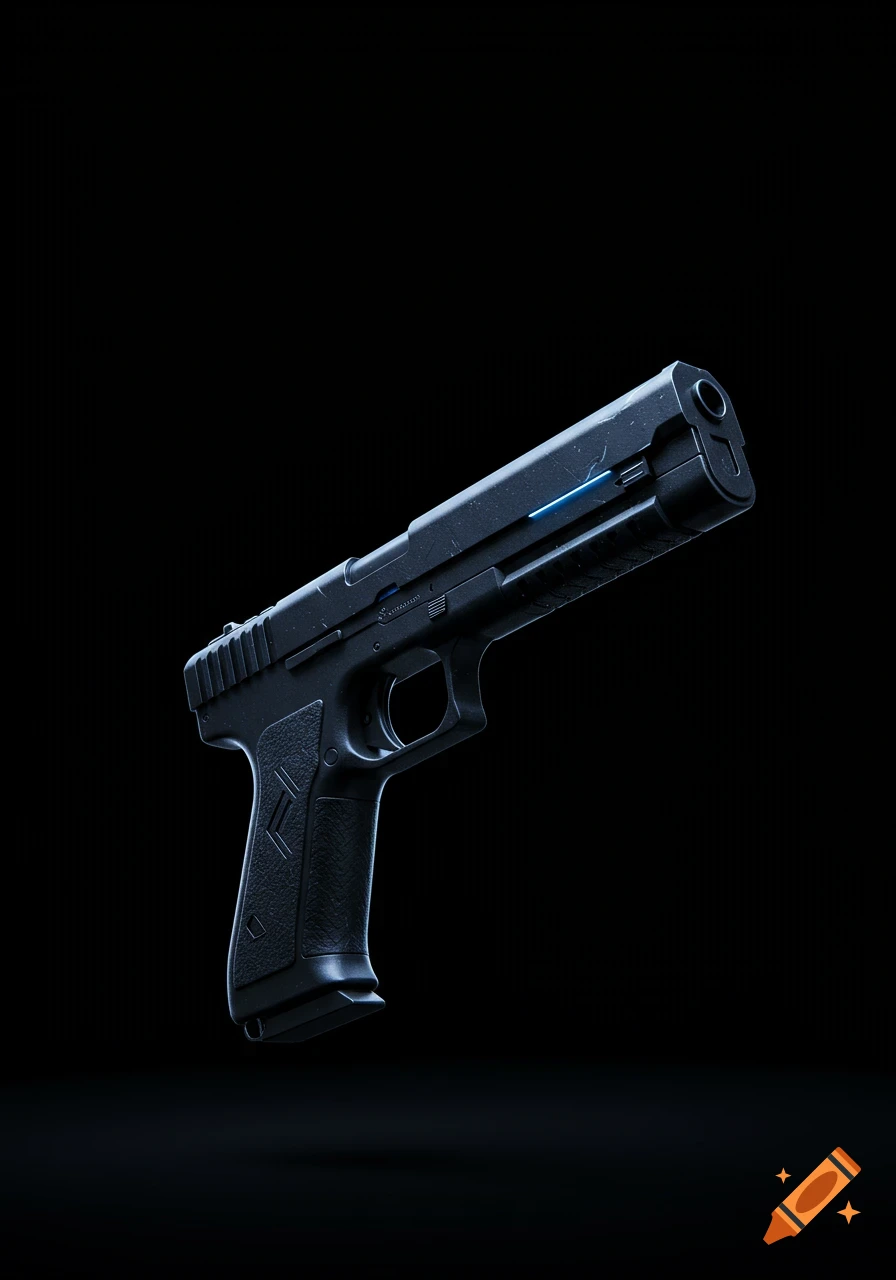 A dark, silhouetted modern firearm with smoke rising from its barrel ...