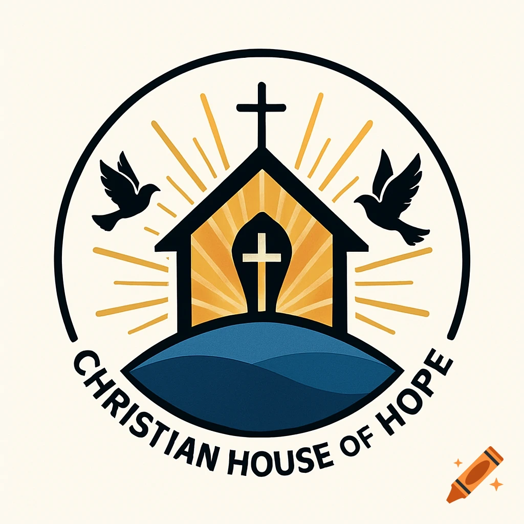 Circular logo for Christian House of Hope featuring a stylized church ...