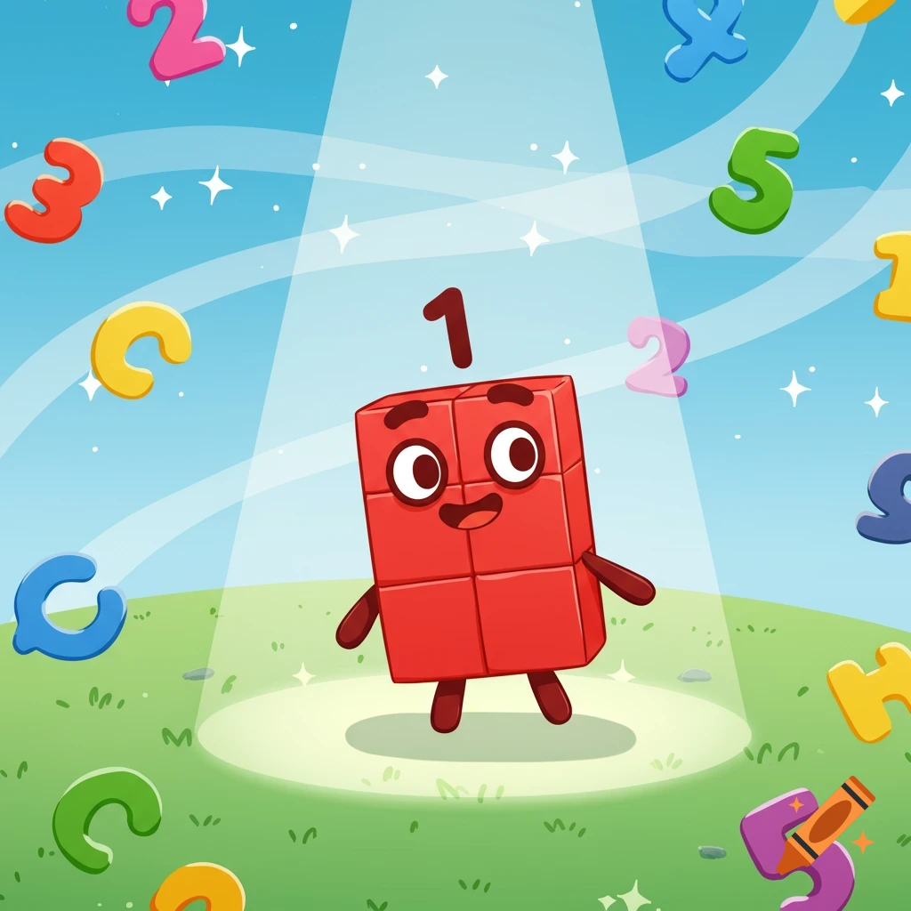 Colorful Numberblocks characters stand on a giant calculator with ...