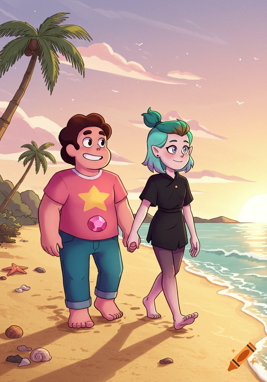 Cartoon Steven Universe and Luna Loud hold hands while walking on a ...