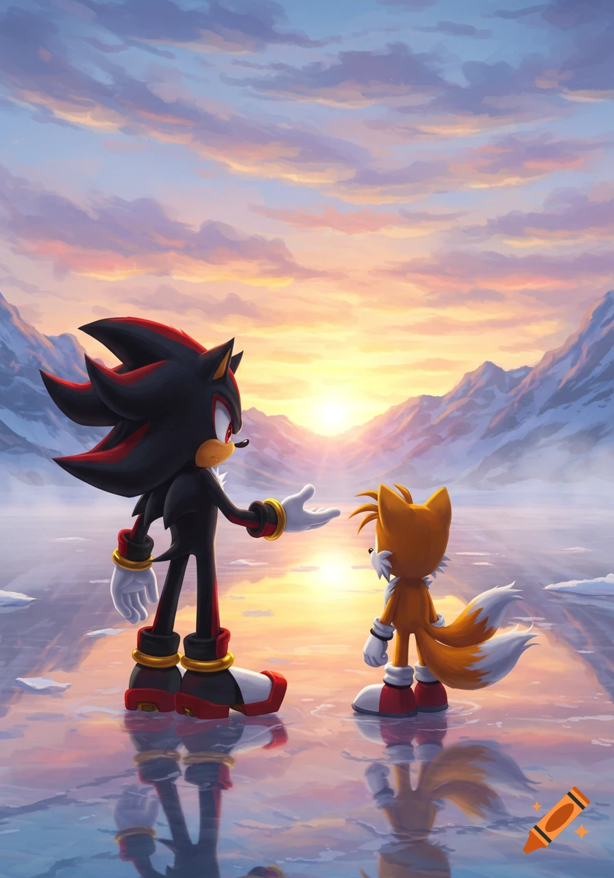 Sonic the Hedgehog stands in a dark, chaotic scene filled with broken ...