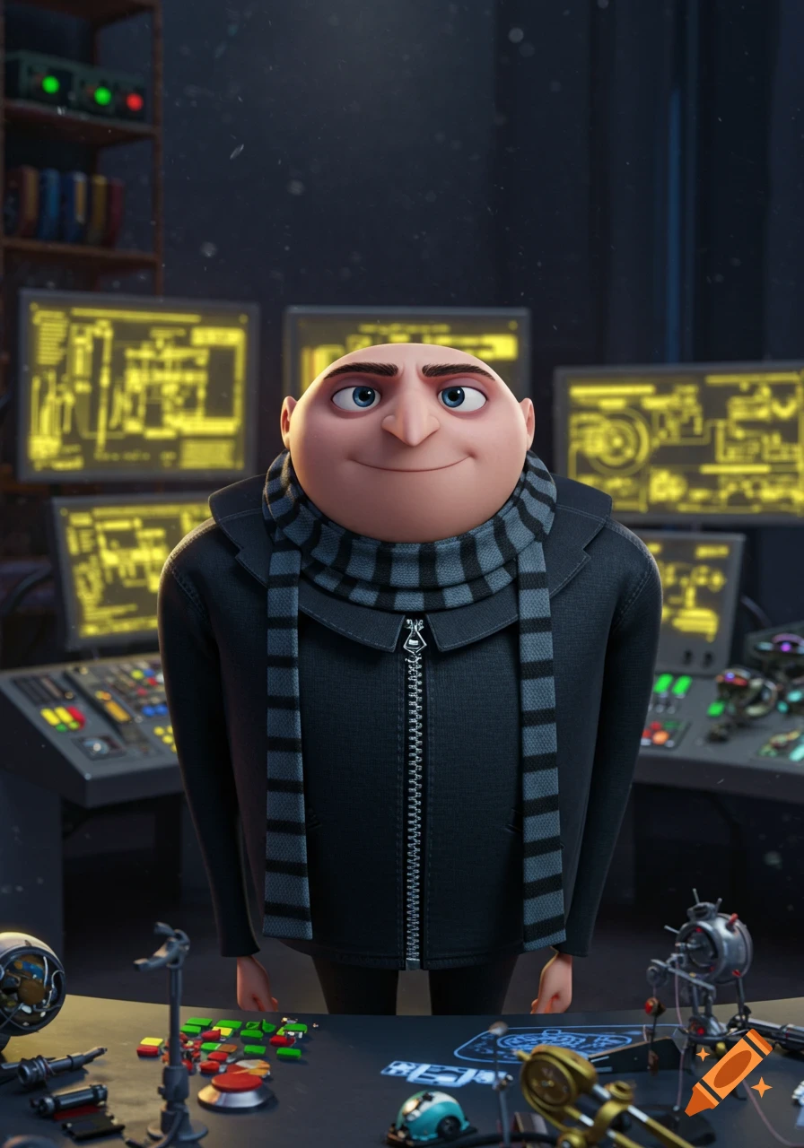 Gru watches a Minion holding salami, next to a large sandwich on a ...