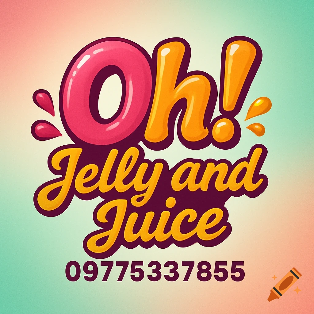 A colorful logo with the text "Oh! Jelly and Juice" and a phone number ...