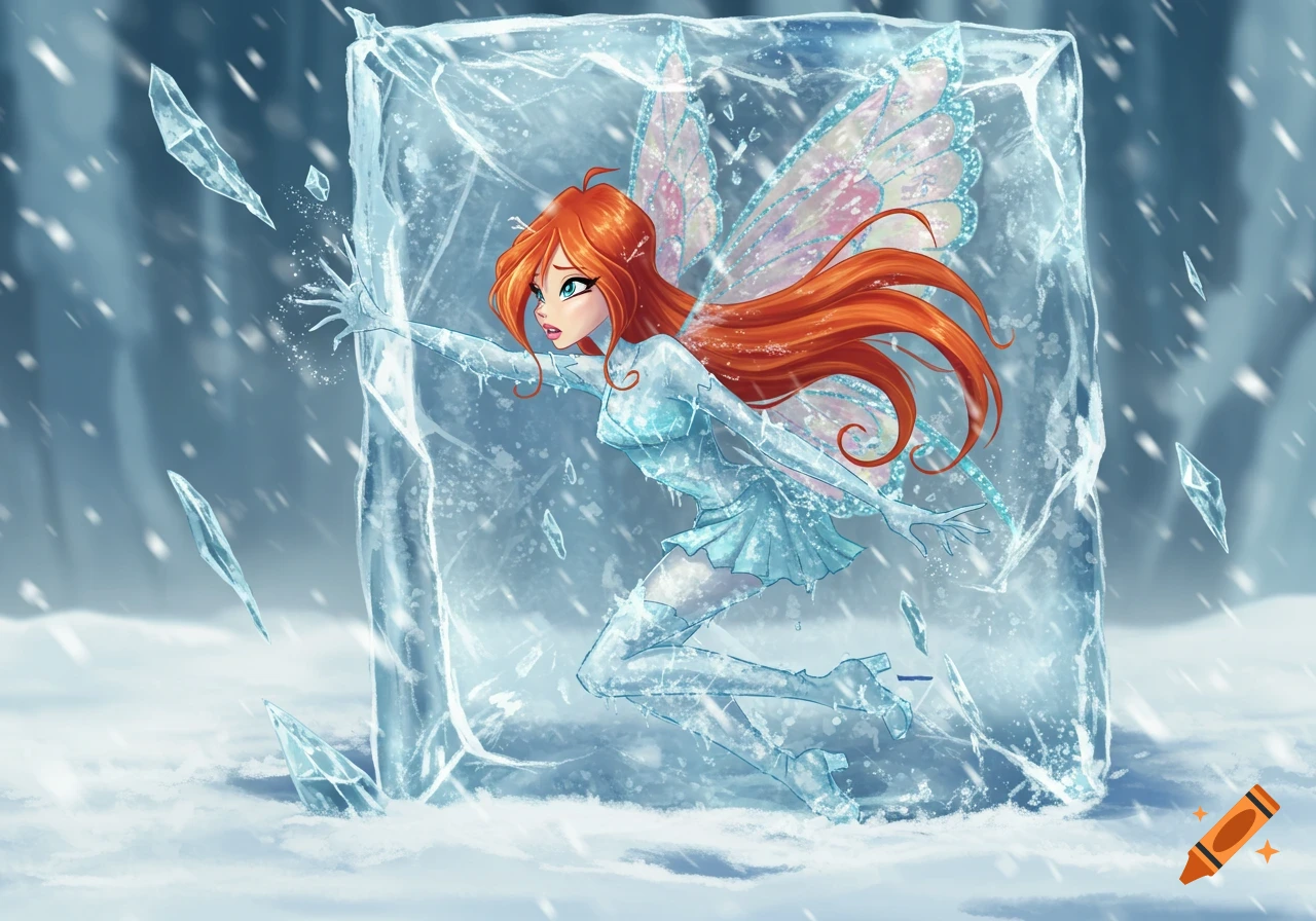 A cartoon fairy princess with long turquoise hair, turquoise eyes ...