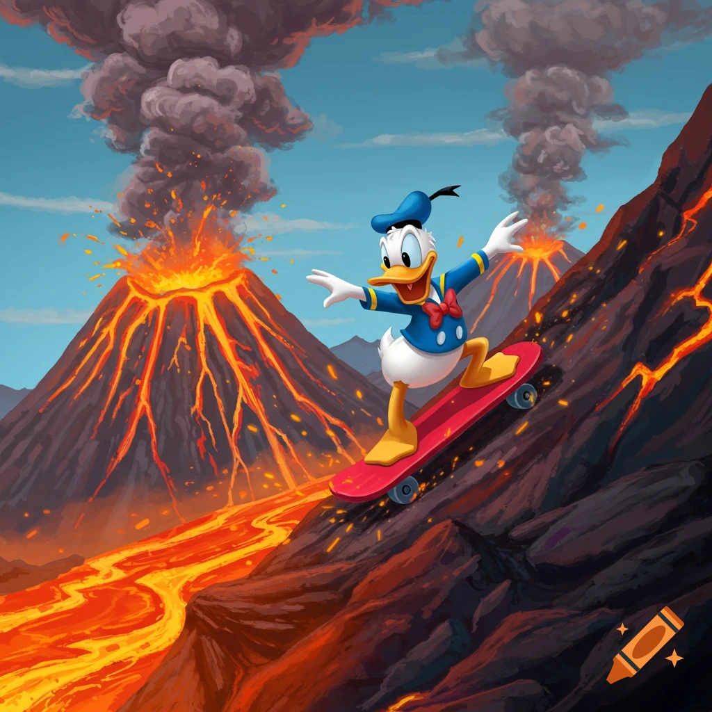 Donald Duck coaches five ducklings playing basketball in a brightly lit ...