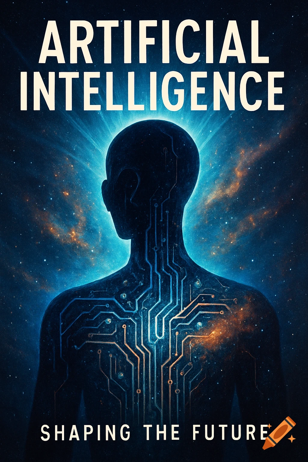 A poster showing a stylized brain, half organic, half circuit board. Text reads 'RESPONSIBLE USE ...