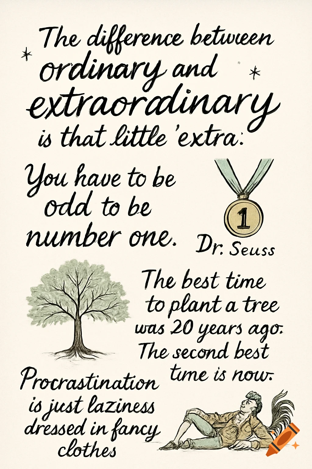 A motivational poster with inspirational quotes in a handwritten style ...