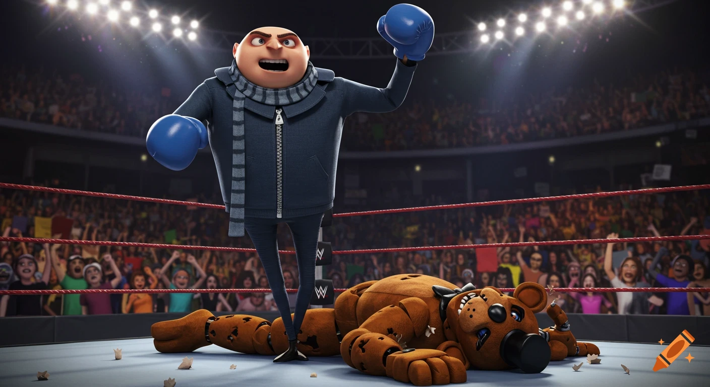 A male wrestler in a fedora and open plaid shirt stands in a wrestling ...