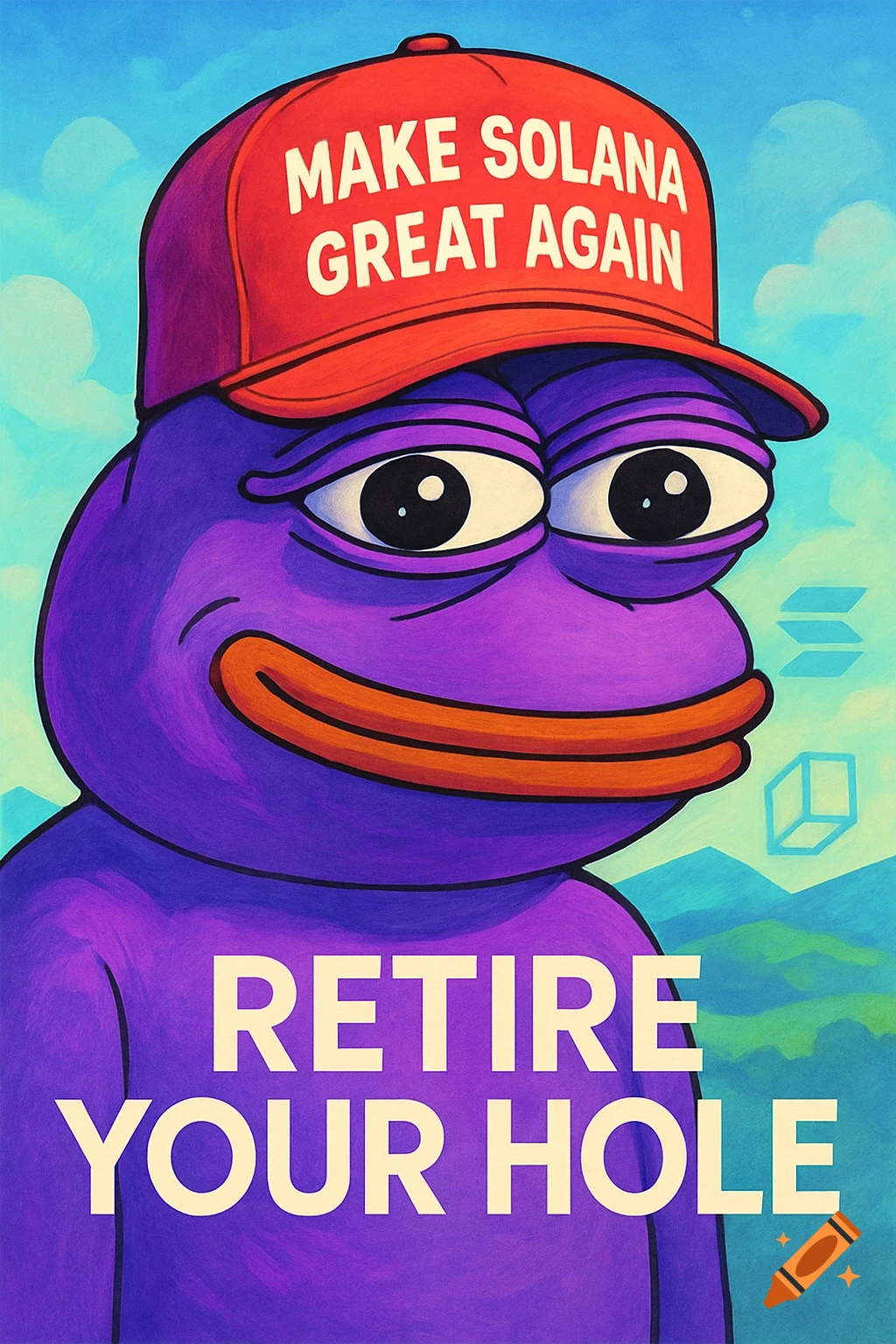 Pepe the frog holding a Ledger wallet with a plant sprout, standing ...