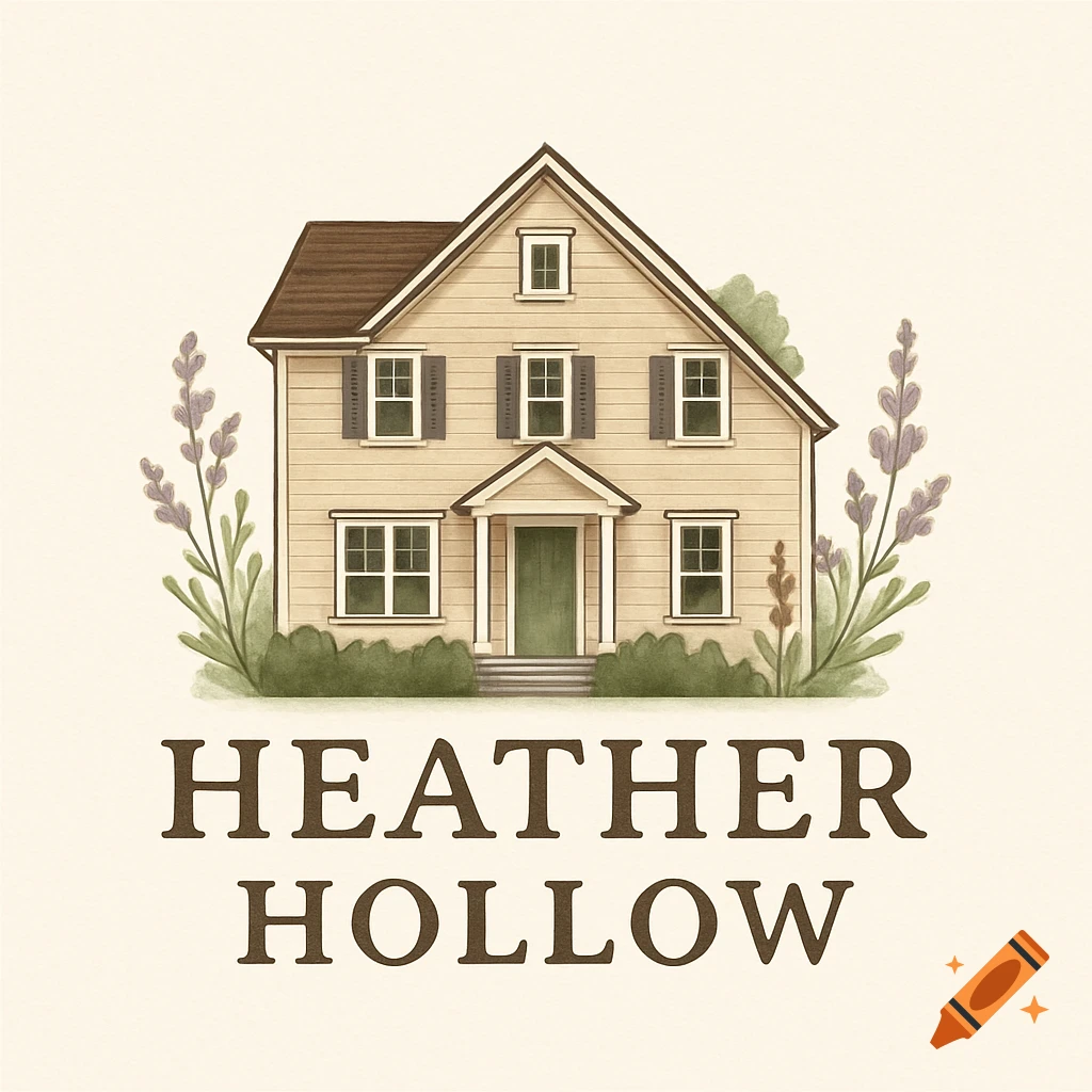 Watercolor illustration of a beige colonial house with a green door and ...