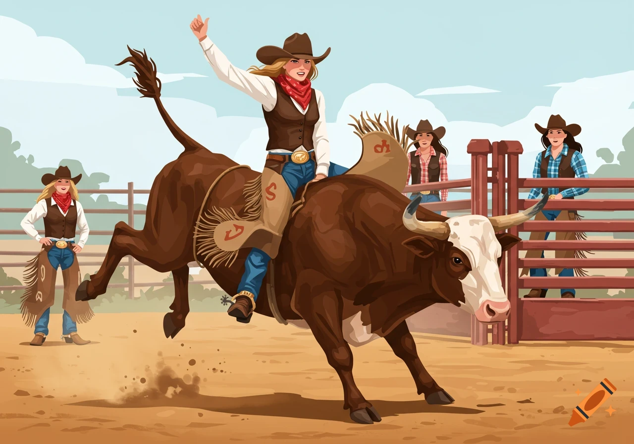 A cowboy on a brown horse gallops in a dusty rodeo arena, holding a ...