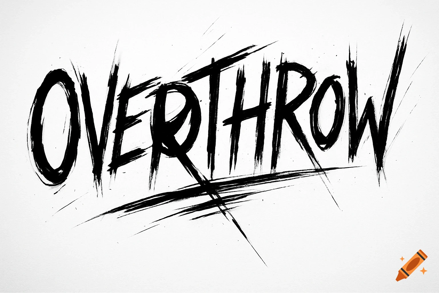 The word "OVERTHROW" in a distressed, black brushstroke or marker font ...