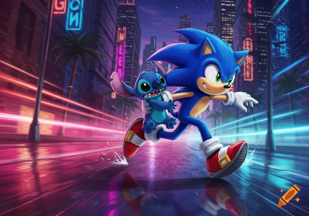 Sonic the Hedgehog races forward with motion blur while Spider-Man ...