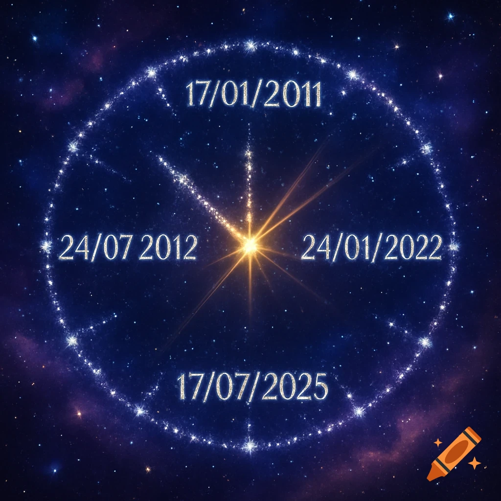 A clock-like wheel made of stars in a cosmic background, displaying ...