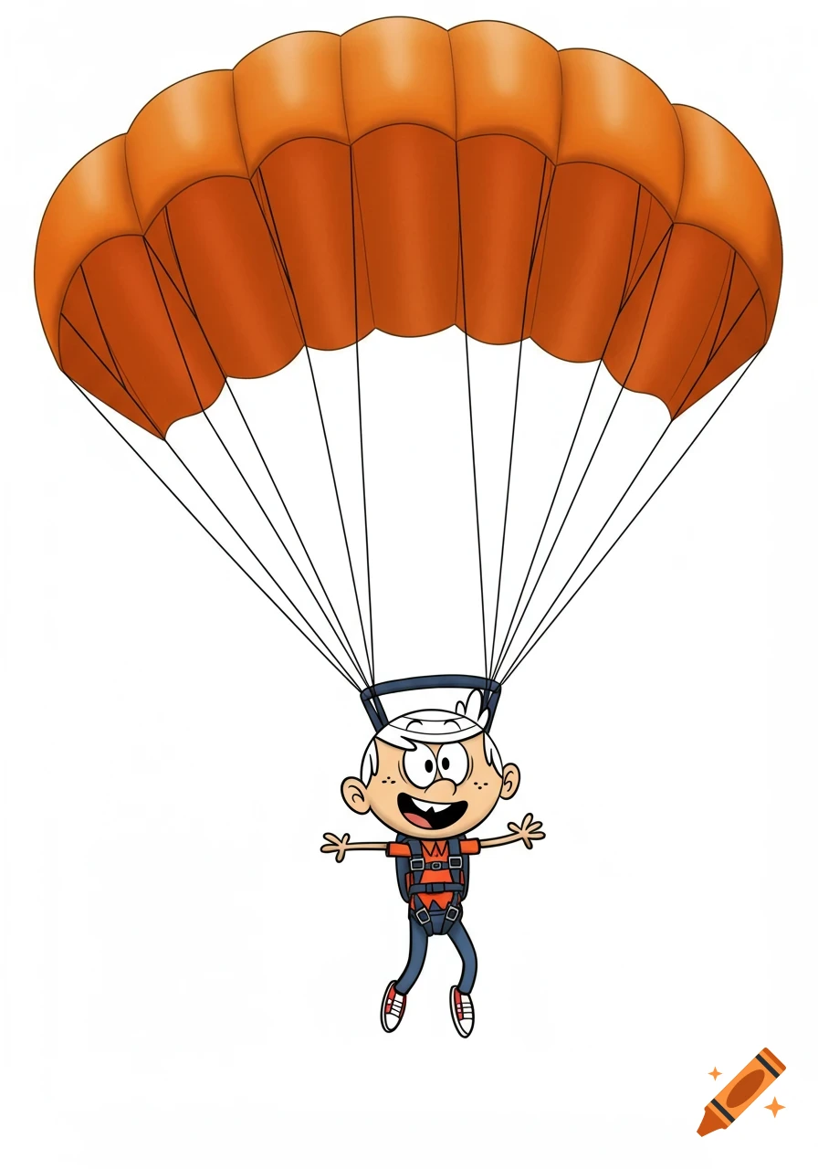 Cartoon character Lincoln Loud from Nickelodeon parachuting with a ...