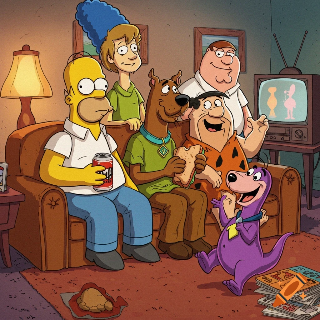 Rugrats characters and Totoro in a magical, firefly-lit forest at dusk, in a cartoon animation ...