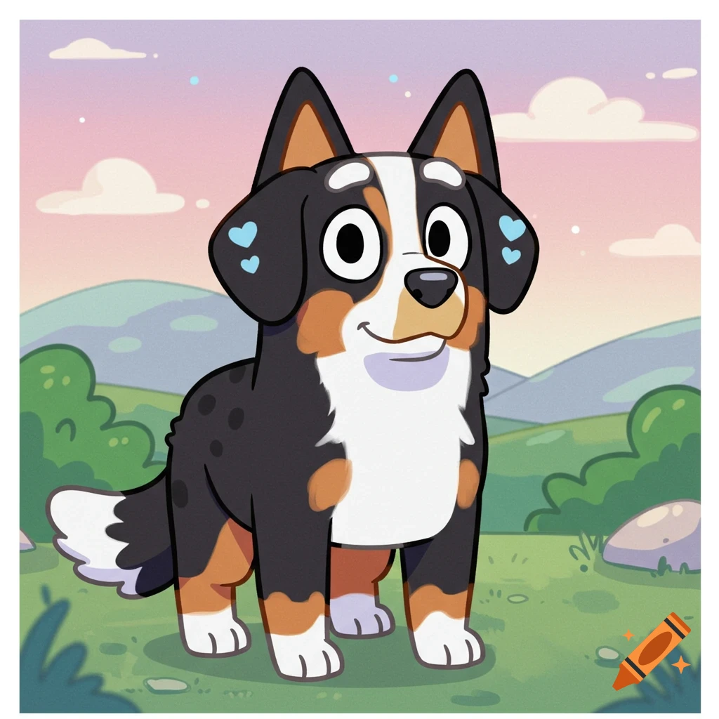 Illustration of a Bluey plush toy standing against a soft gradient ...