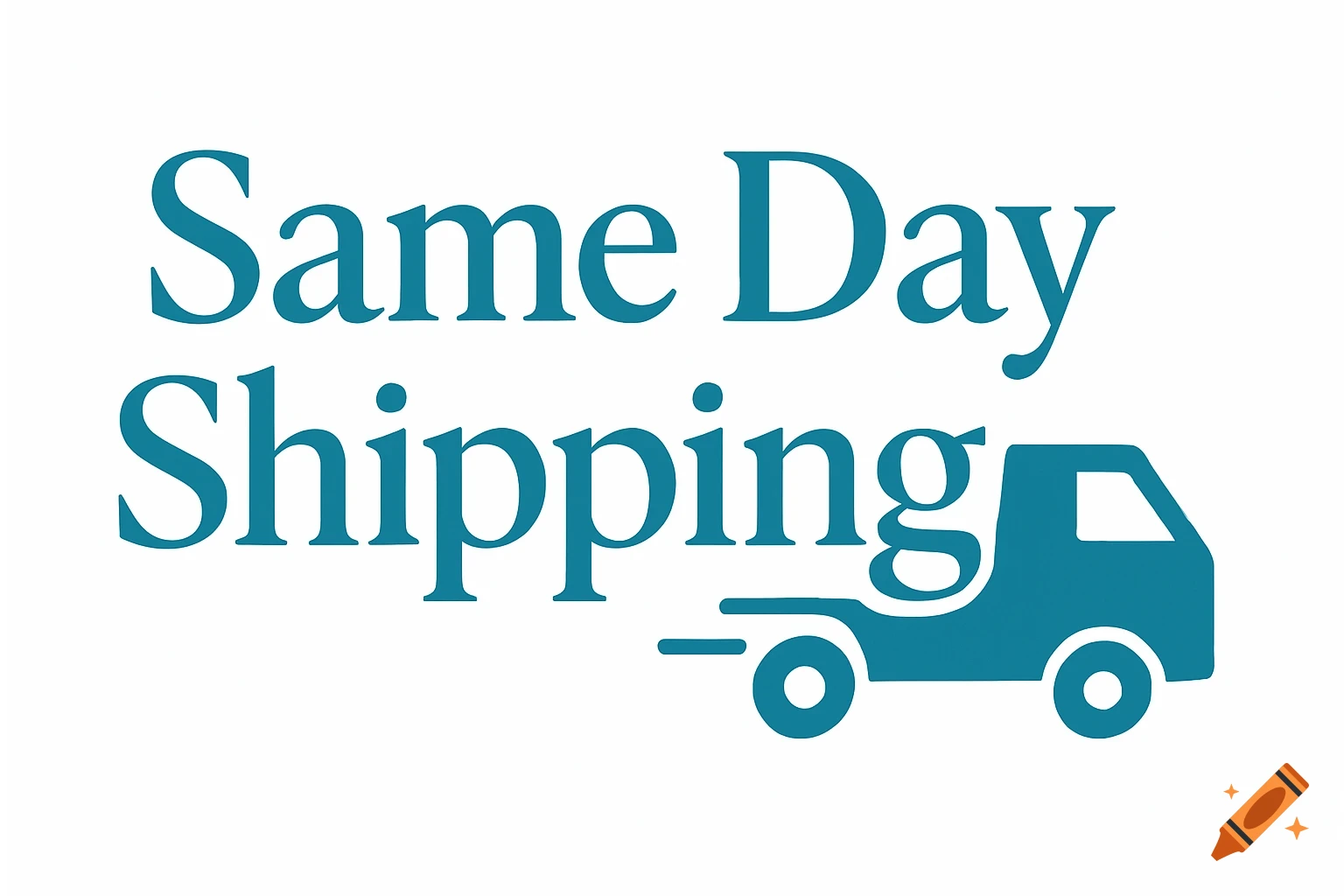 A graphic with the words 'Same Day Shipping' in teal blue above a teal blue delivery truck icon ...