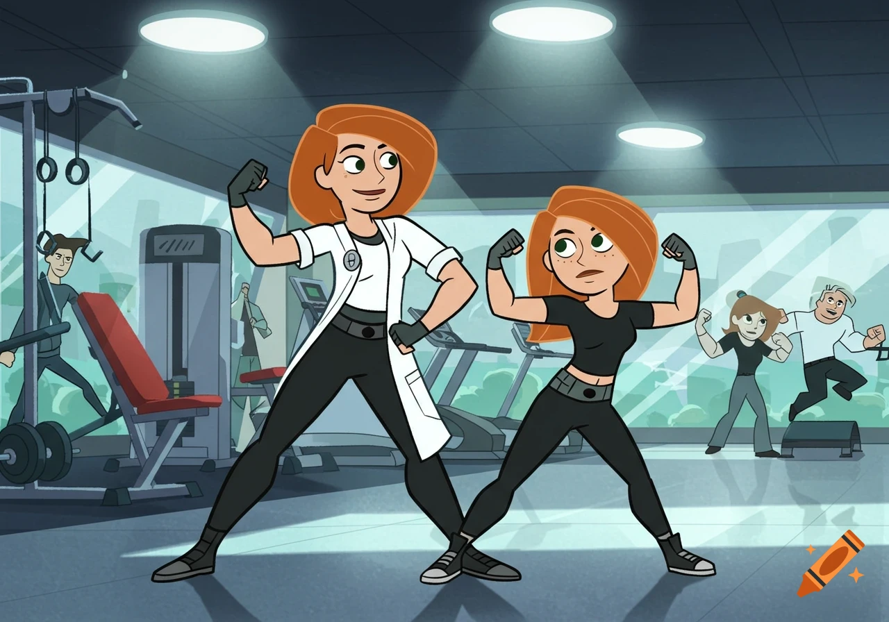 Kim Possible and her mother, Dr. Ann Possible, flex their muscles in a ...