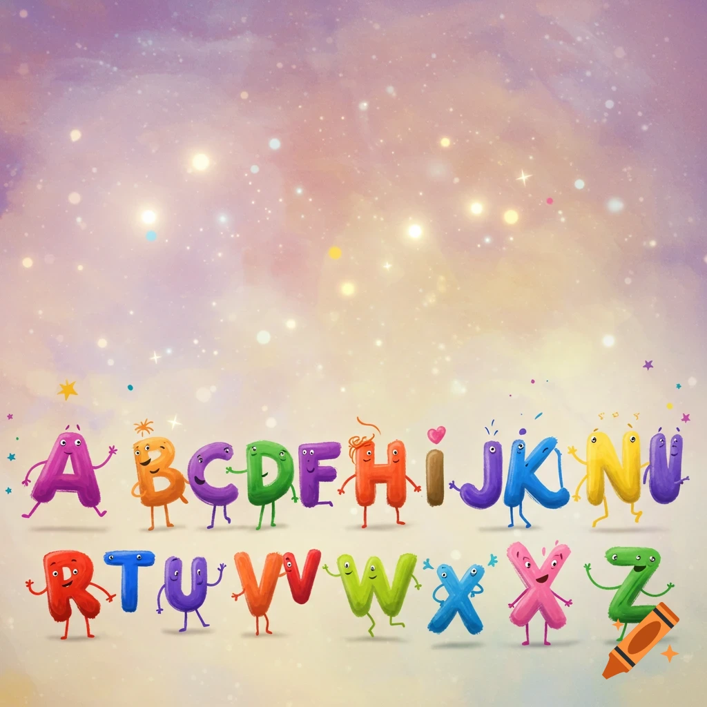 Sculptural, colorful alphabet letters (A-X) with various textures on a ...