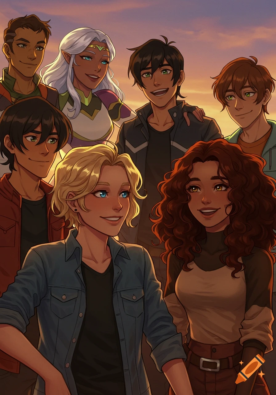 Group of seven animated characters, including characters from Voltron ...