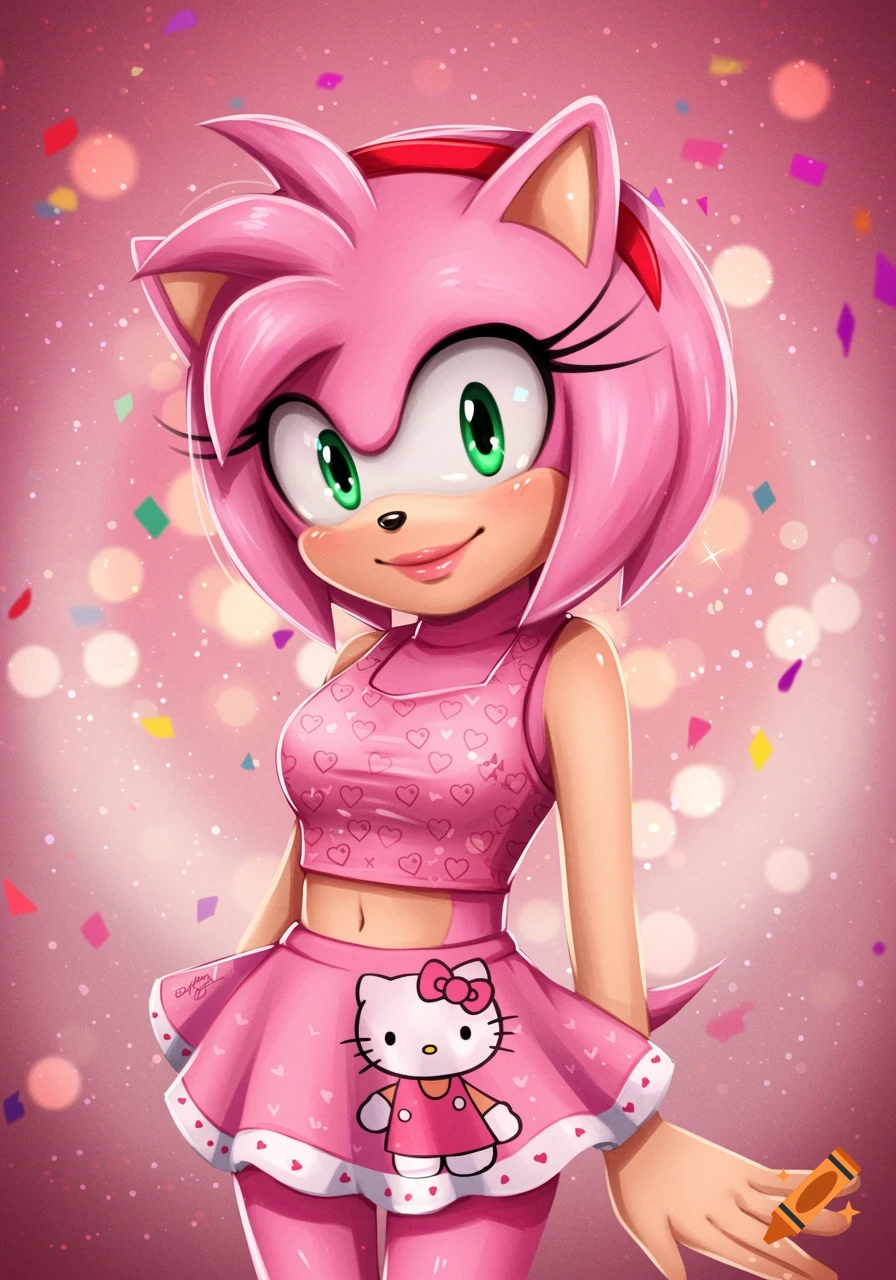 Amy Rose stands in a vibrant neon cityscape at night, holding her pink ...