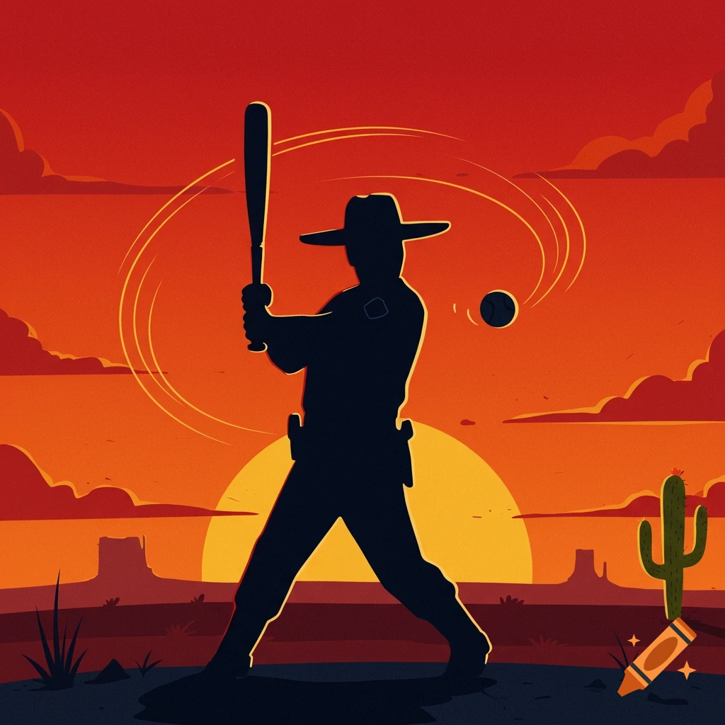 A cartoon silhouette of a Texas Ranger swinging a baseball bat at ...