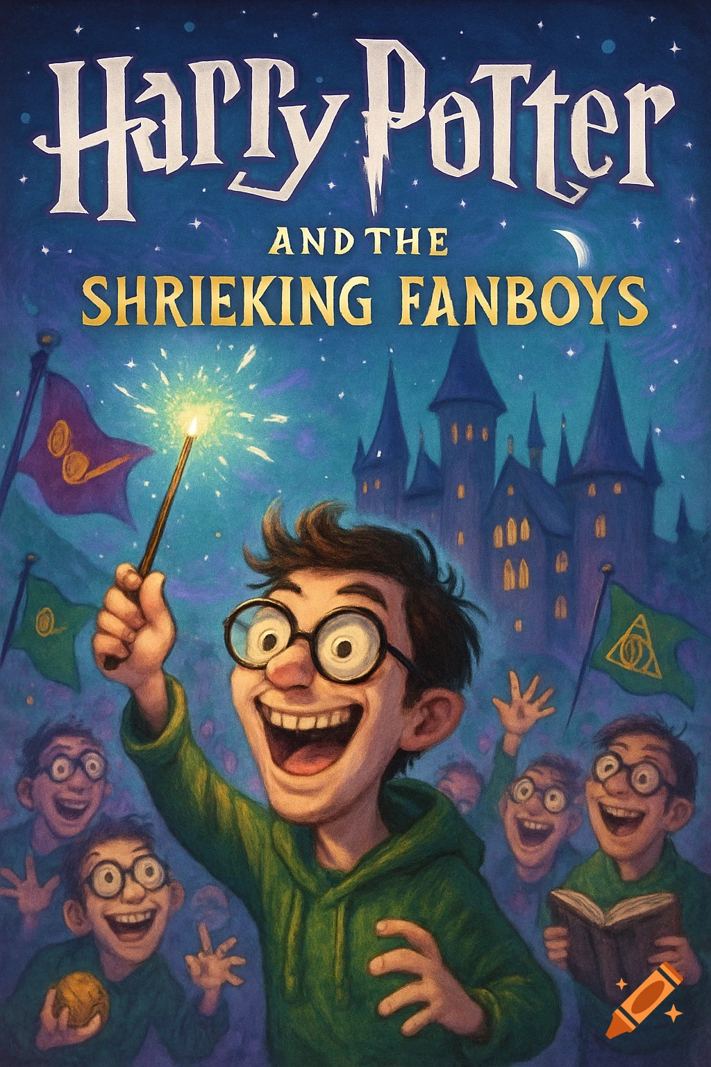 A vibrant book cover for 'Harry Potter and the Shrieking Fanboys ...