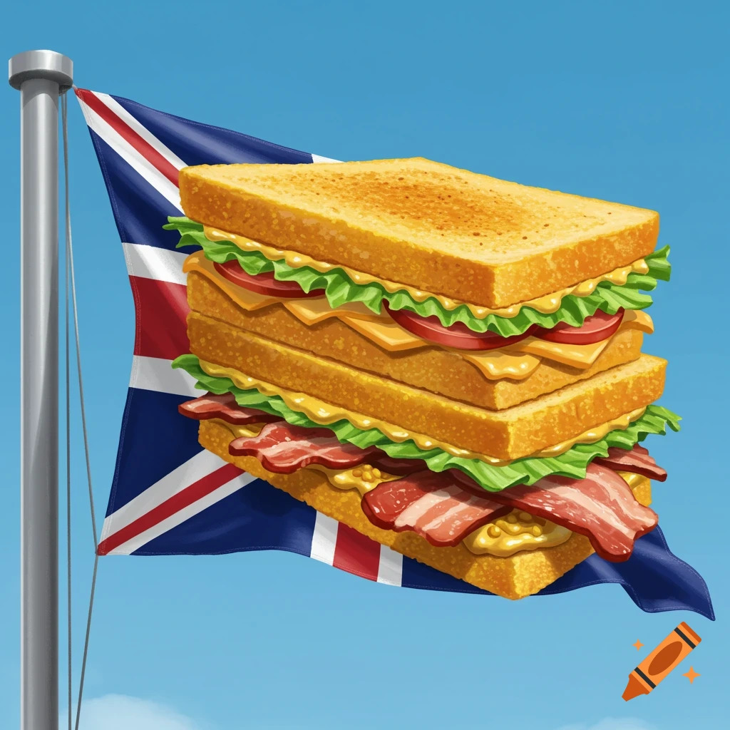 A large, multi-layered sandwich with bacon, cheese, lettuce, and tomato ...