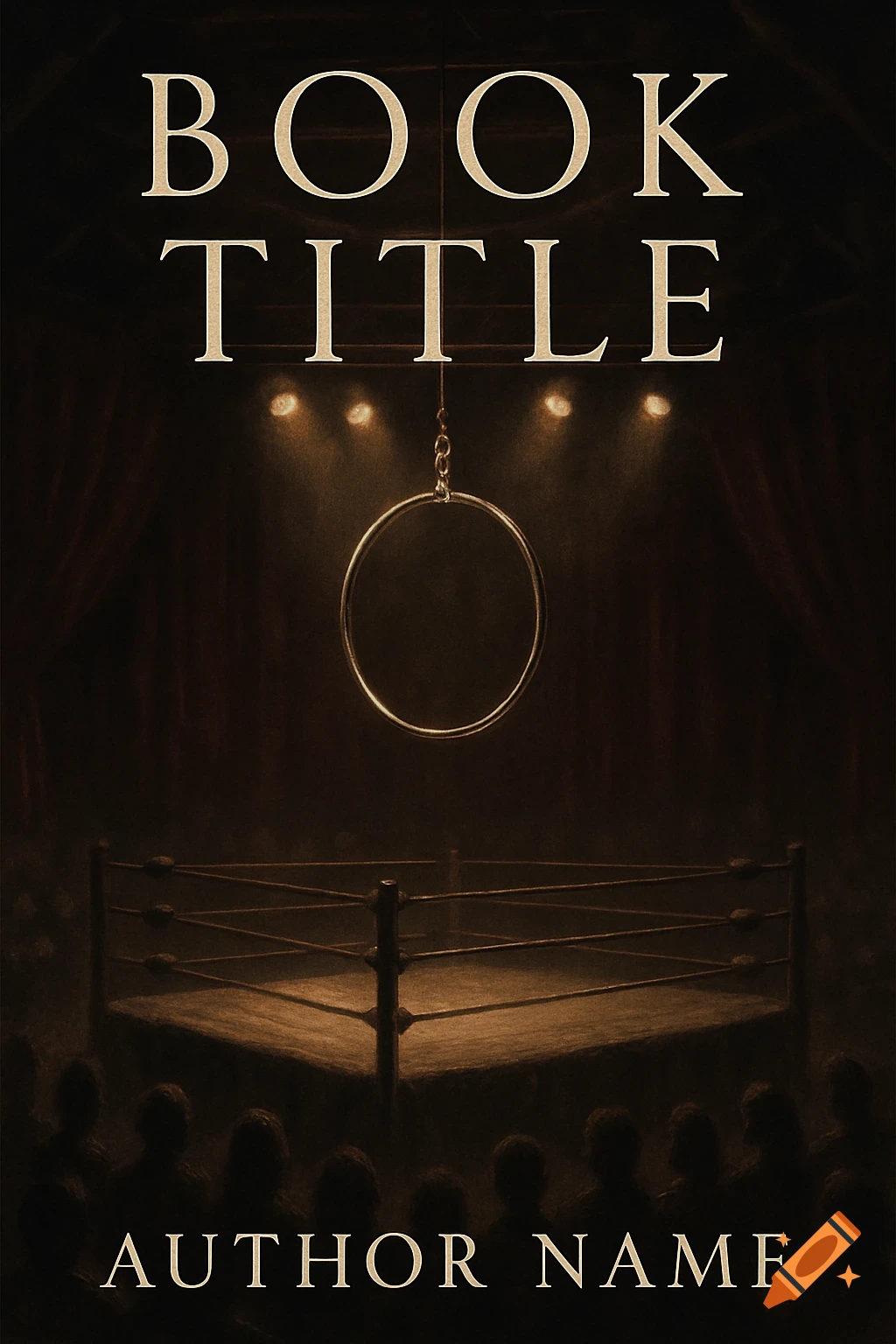 A dark book cover featuring an aerial hoop above an empty wrestling ...