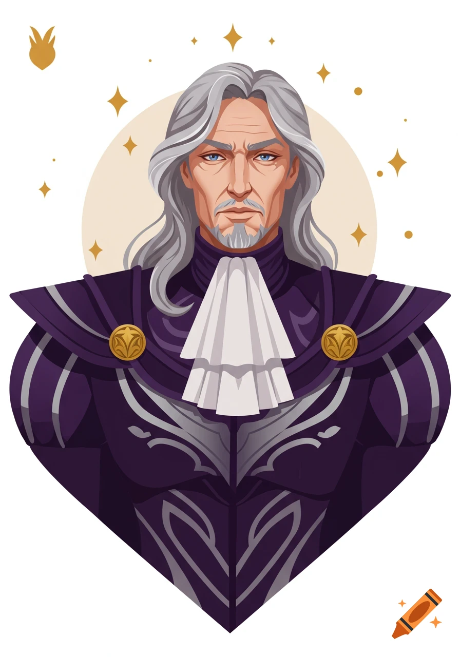 An illustration of an older man with long grey hair and a goatee ...