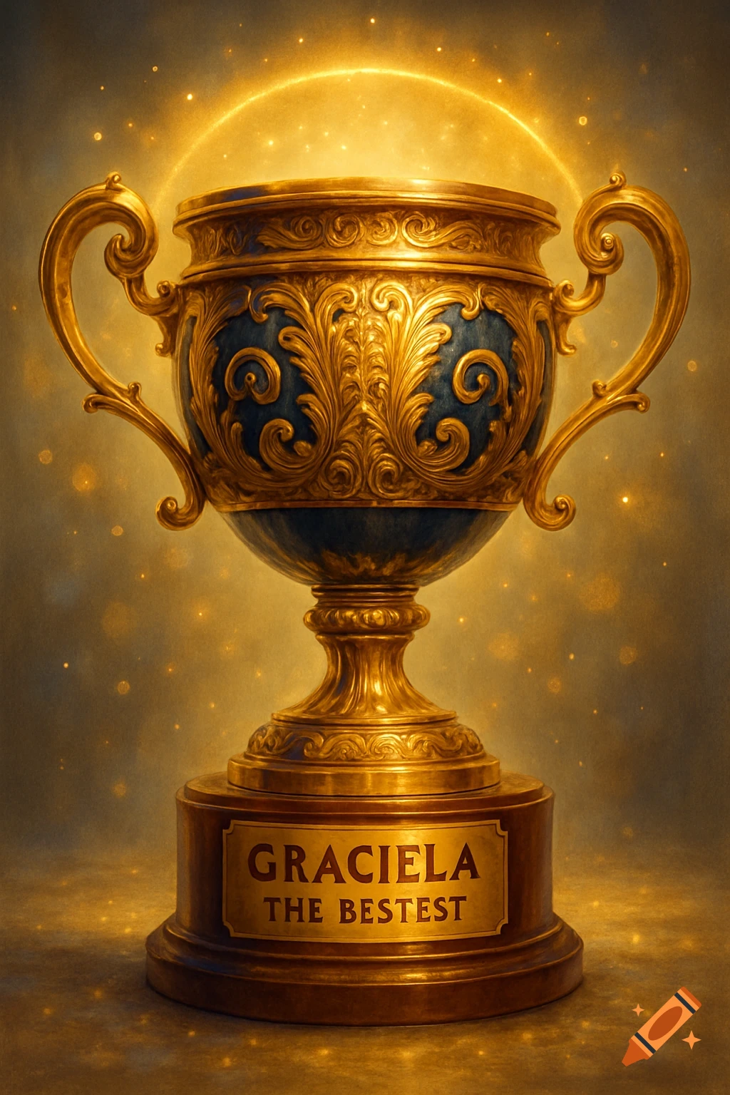 A gleaming gold coin with a detailed griffin design, illuminated by a ...